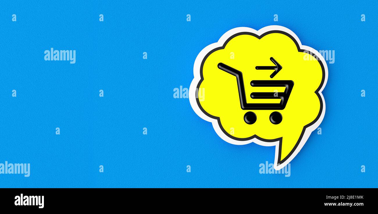 checkout icon speech bubble and blue background Stock Photo - Alamy