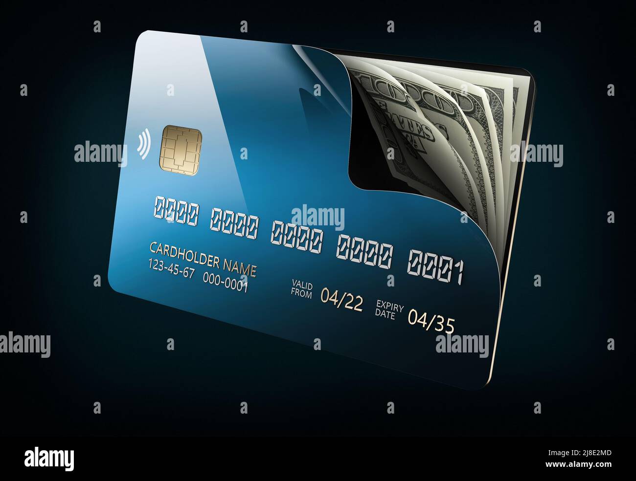 Open Credit card with dollars banknotes, clipping path included. 3d ...