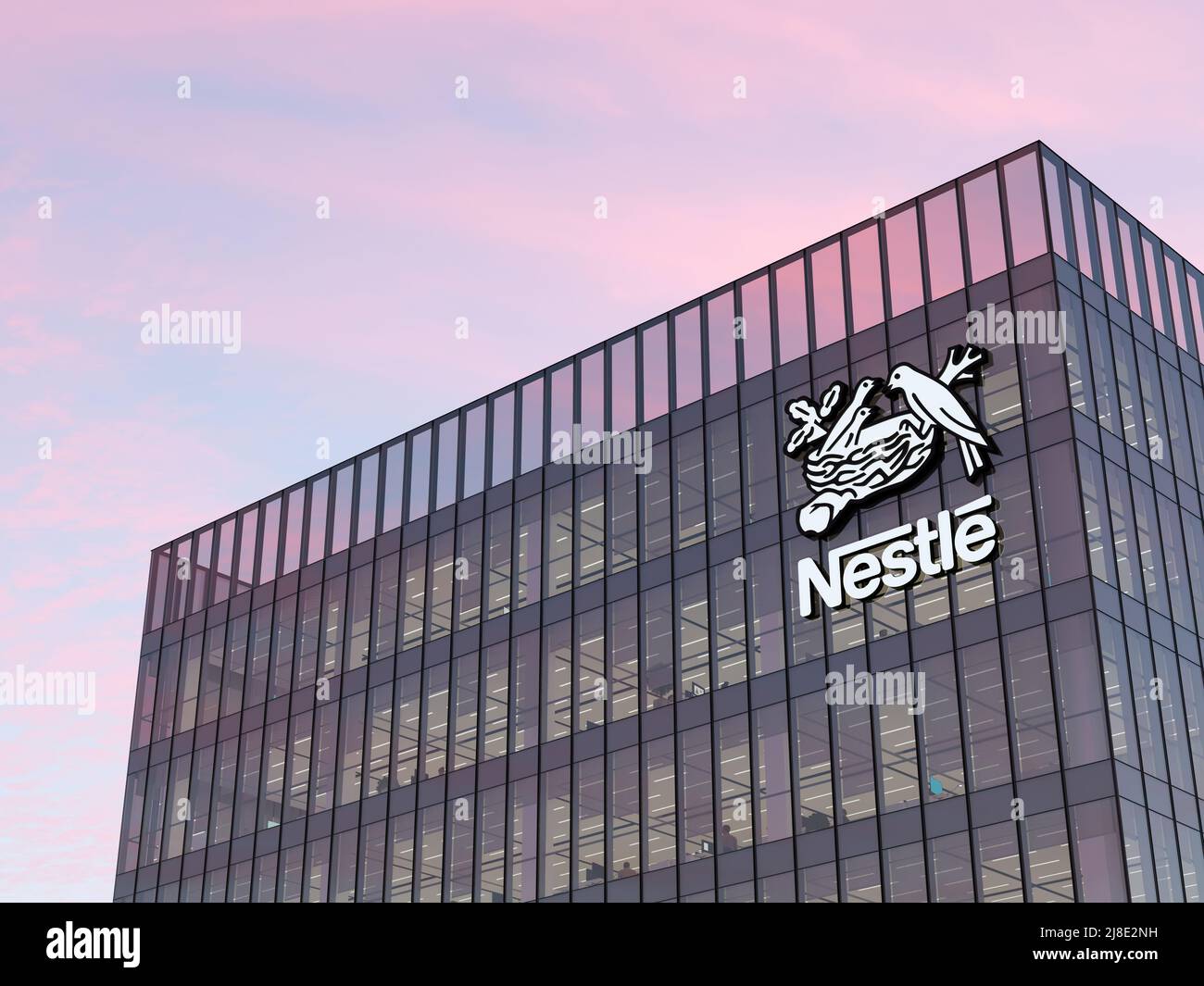 Vevey, Switzerland. May 2, 2022. Editorial Use Only, 3D CGI. Nestle ...