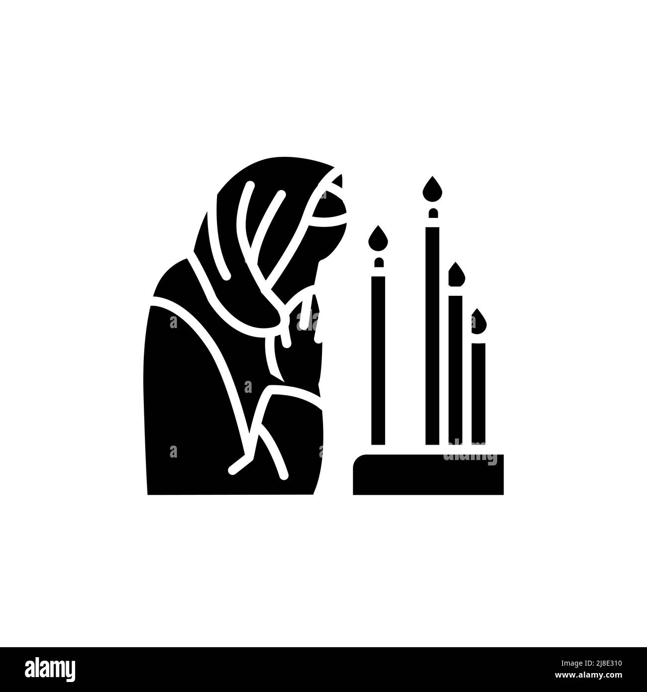 Woman praying in church line color icon. Isolated vector element ...