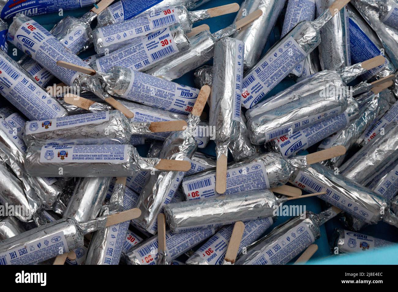 Moscow, Russia. 15th May, 2022. Russian ice creams of brand "Silver ...