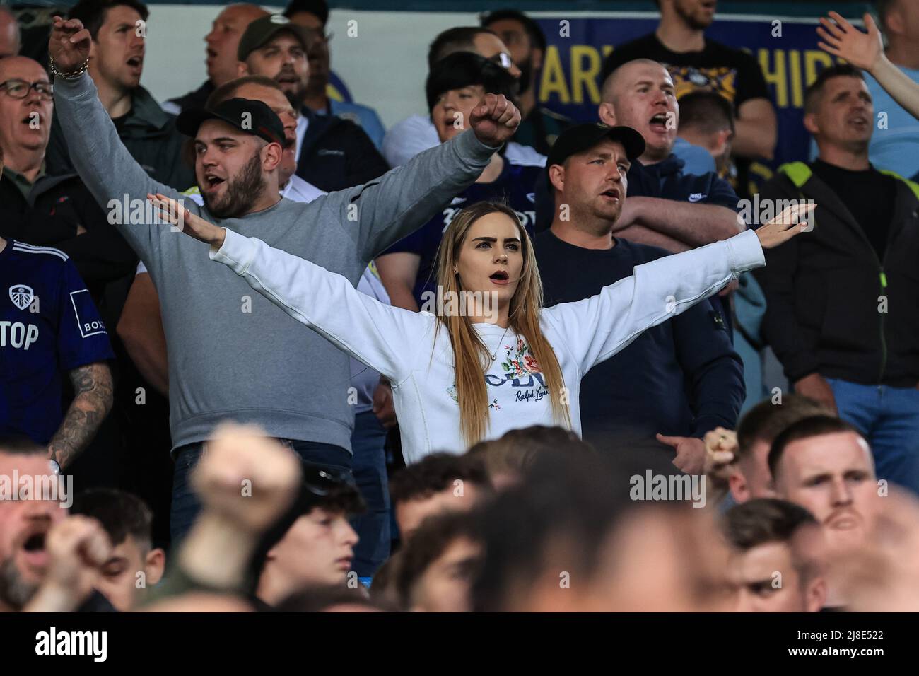 Leeds fans singing away Stock Photo - Alamy