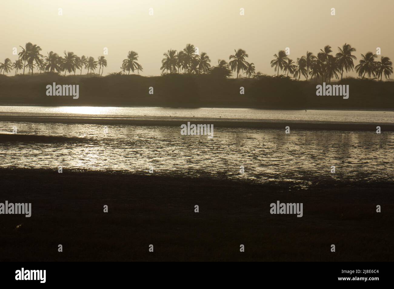 Senegal River at sunset in the Langue de Barbarie National Park. Saint ...