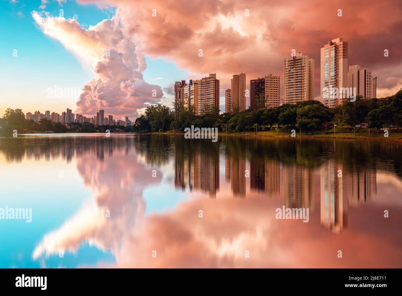 View of Lake Igapó in the city of Londrina in Brazil with modern ...