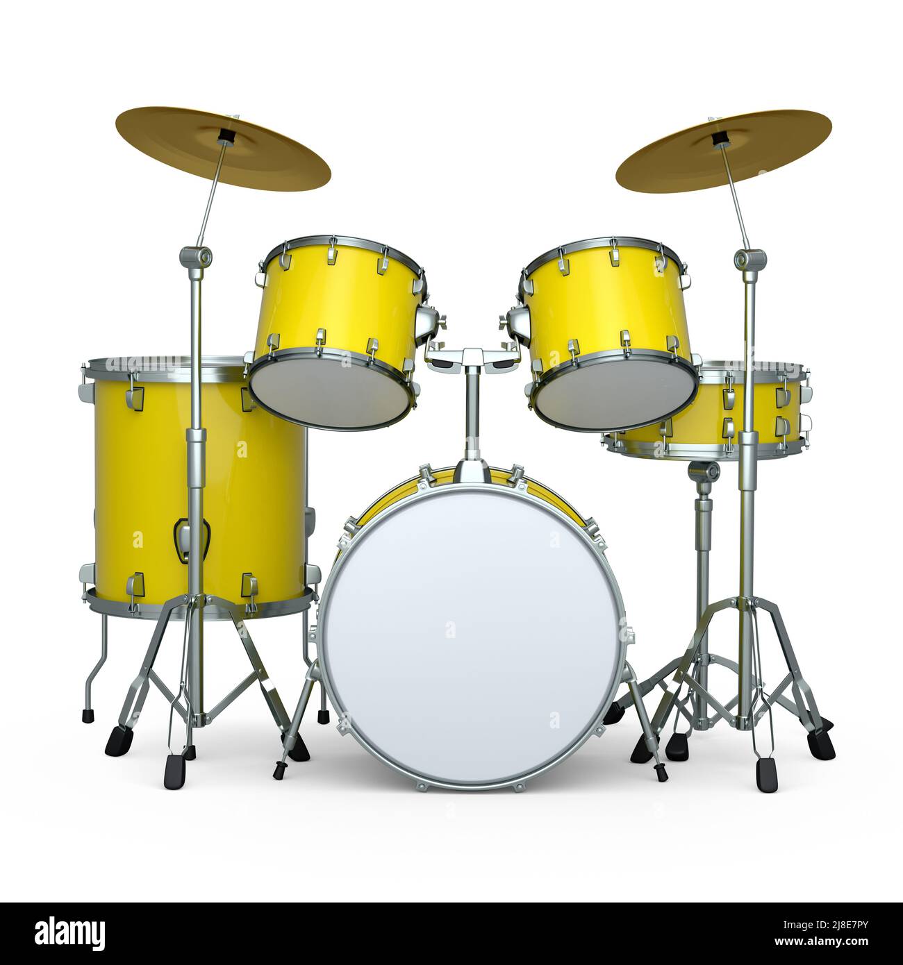 Set of realistic drums with metal cymbals on white background. 3d ...