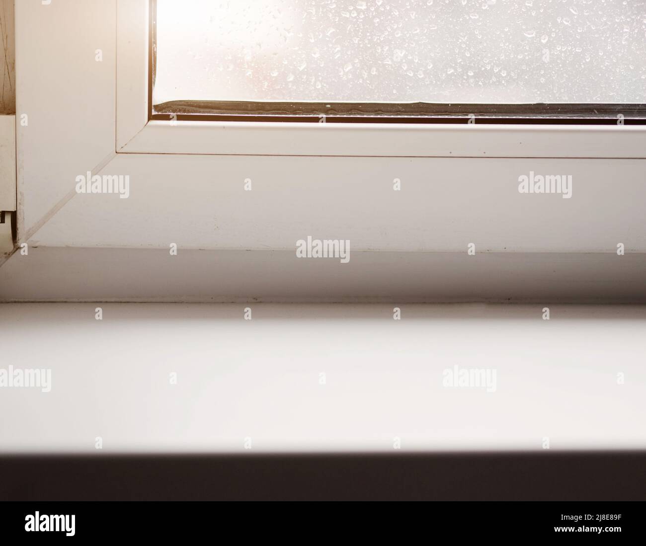 corner of window with glass. White metal-plastic windows Stock Photo ...