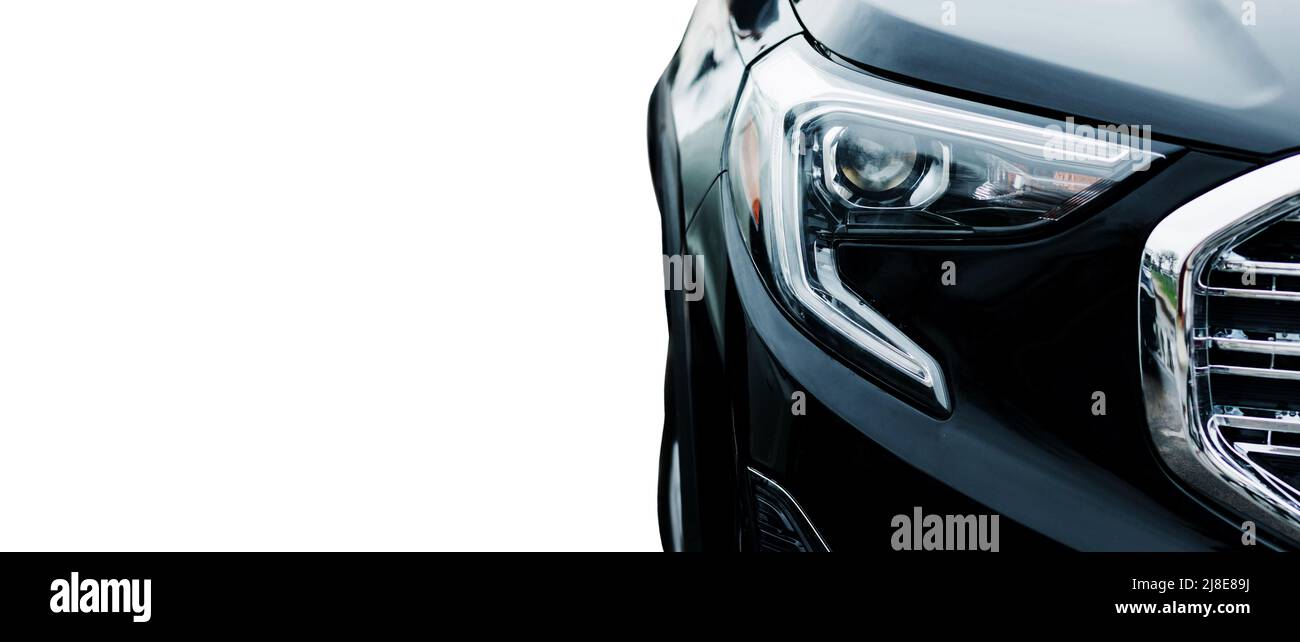 Headlights and hood car isolated on white background. new automobile ...