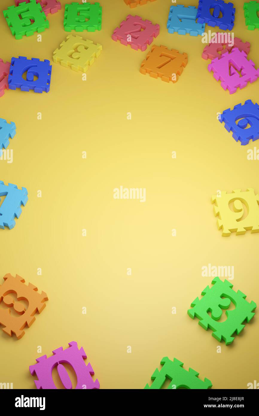 Colorful numbers puzzle background with copy space. 3d illustration ...