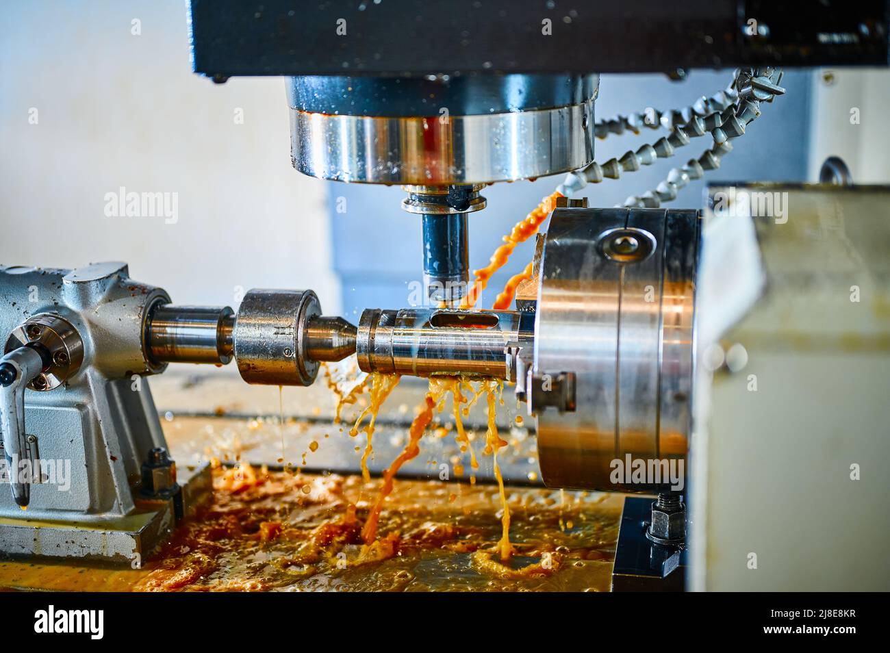 Processing metal detail with lathe machine tool in workshop Stock Photo ...
