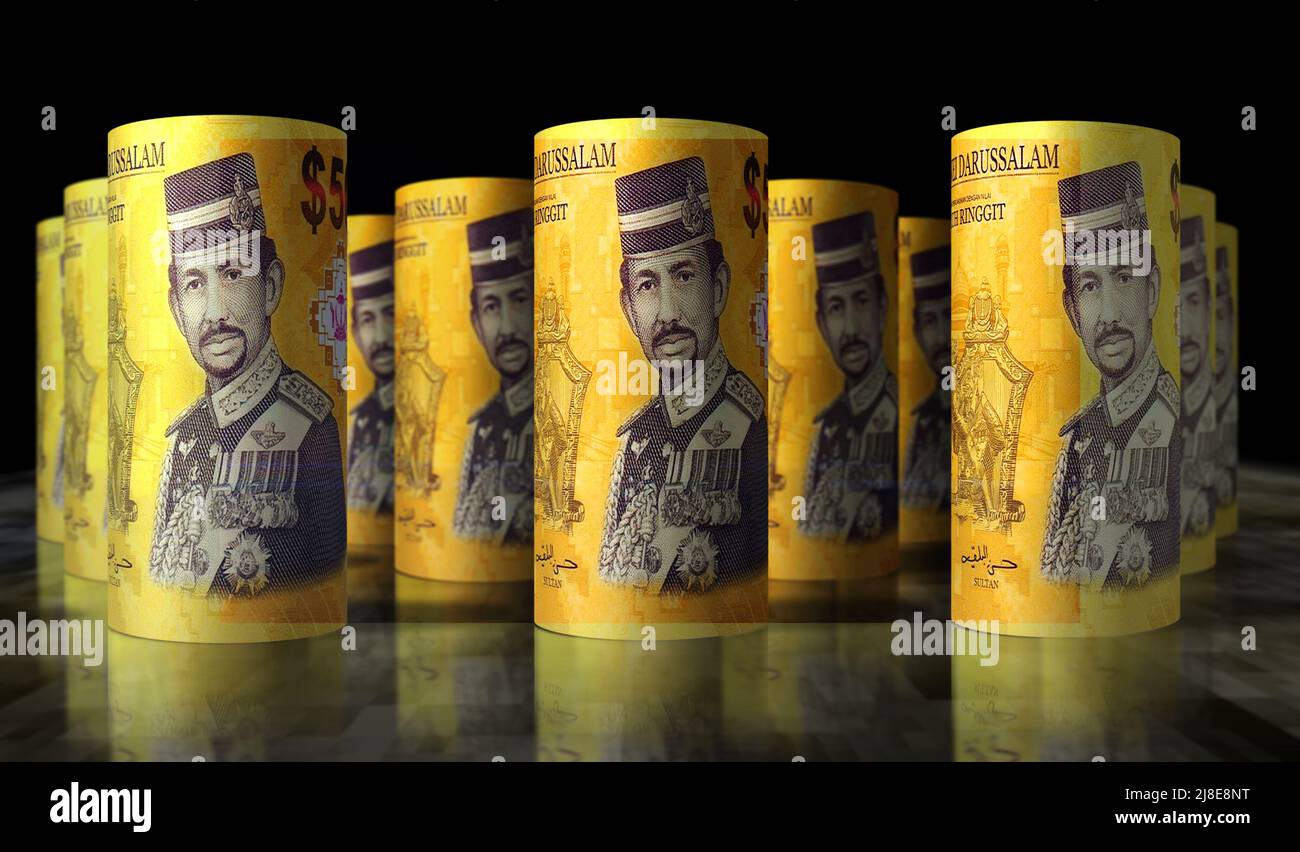 Brunei dollar money pack 3d illustration. BND banknote bundle stacks ...