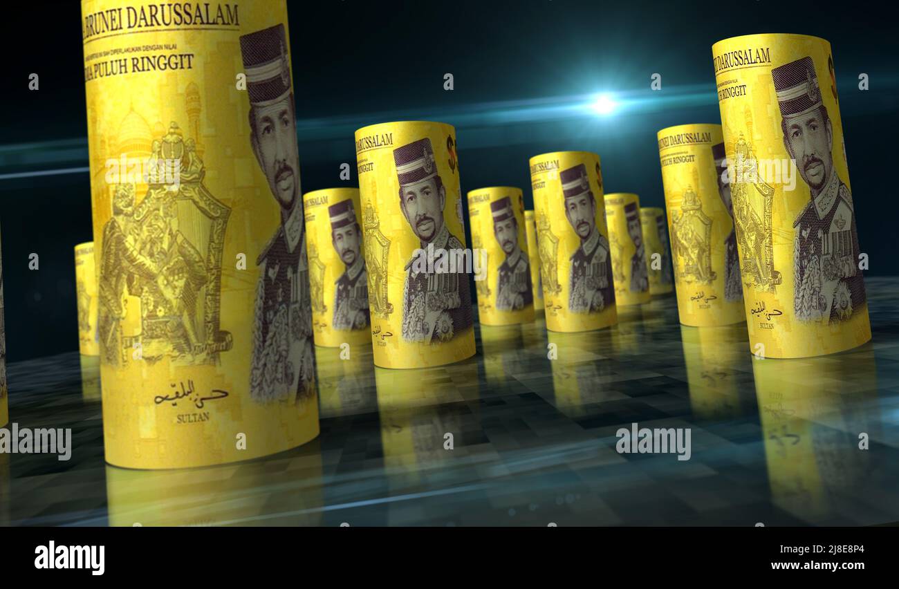 Brunei dollar money pack 3d illustration. BND banknote bundle stacks ...