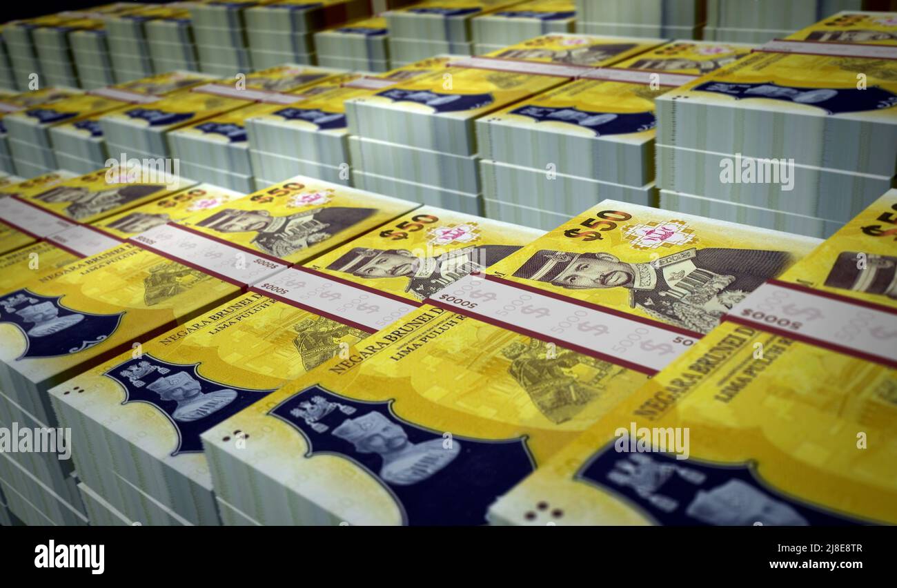 Brunei dollar money pack 3d illustration. BND banknote bundle stacks ...