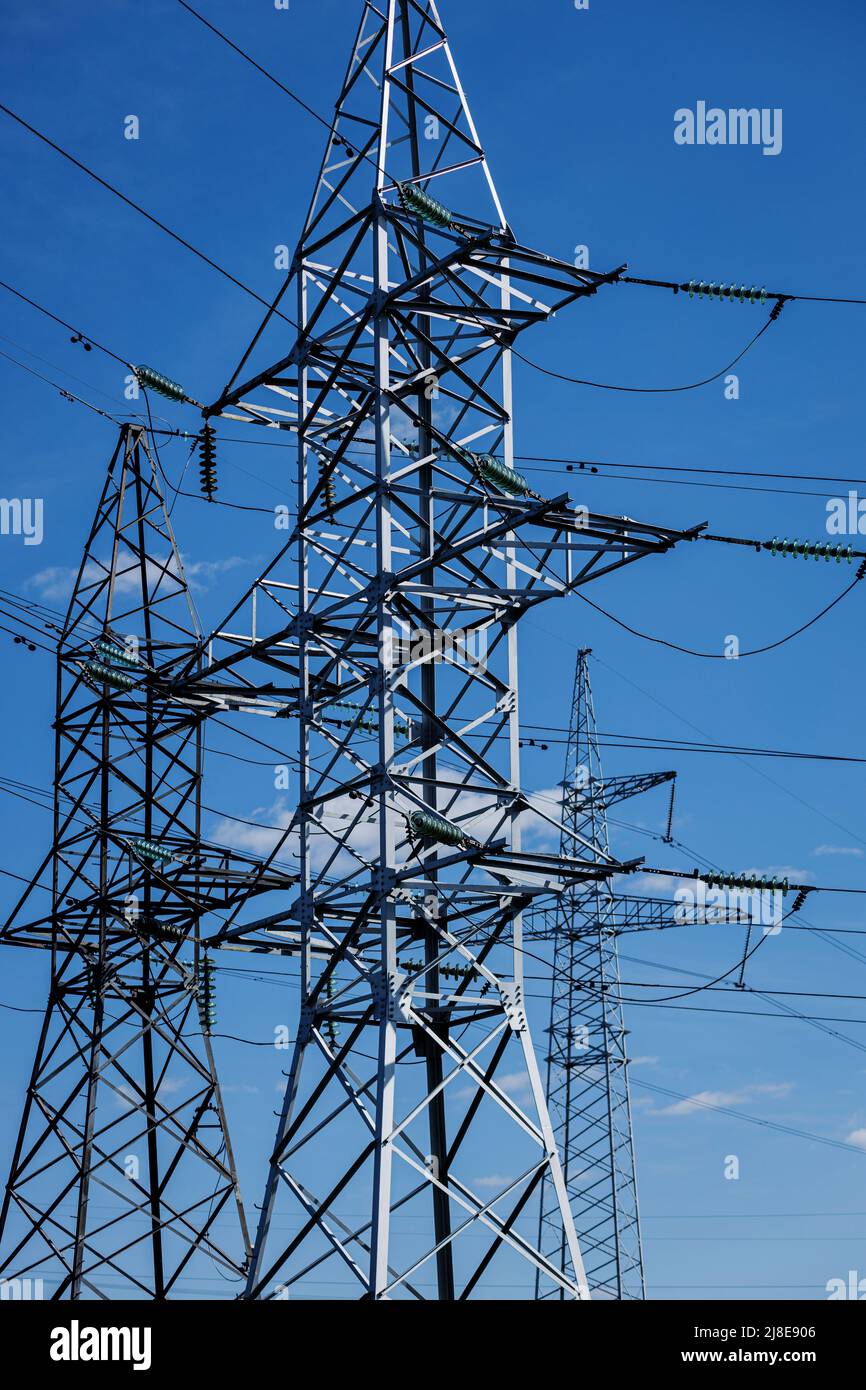 High Voltage Electric Tower. Power concept. substation with power lines ...