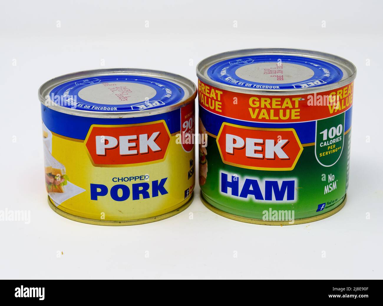 Reading, United Kingdom - January 16 2022: Two cans of Pek meats ...