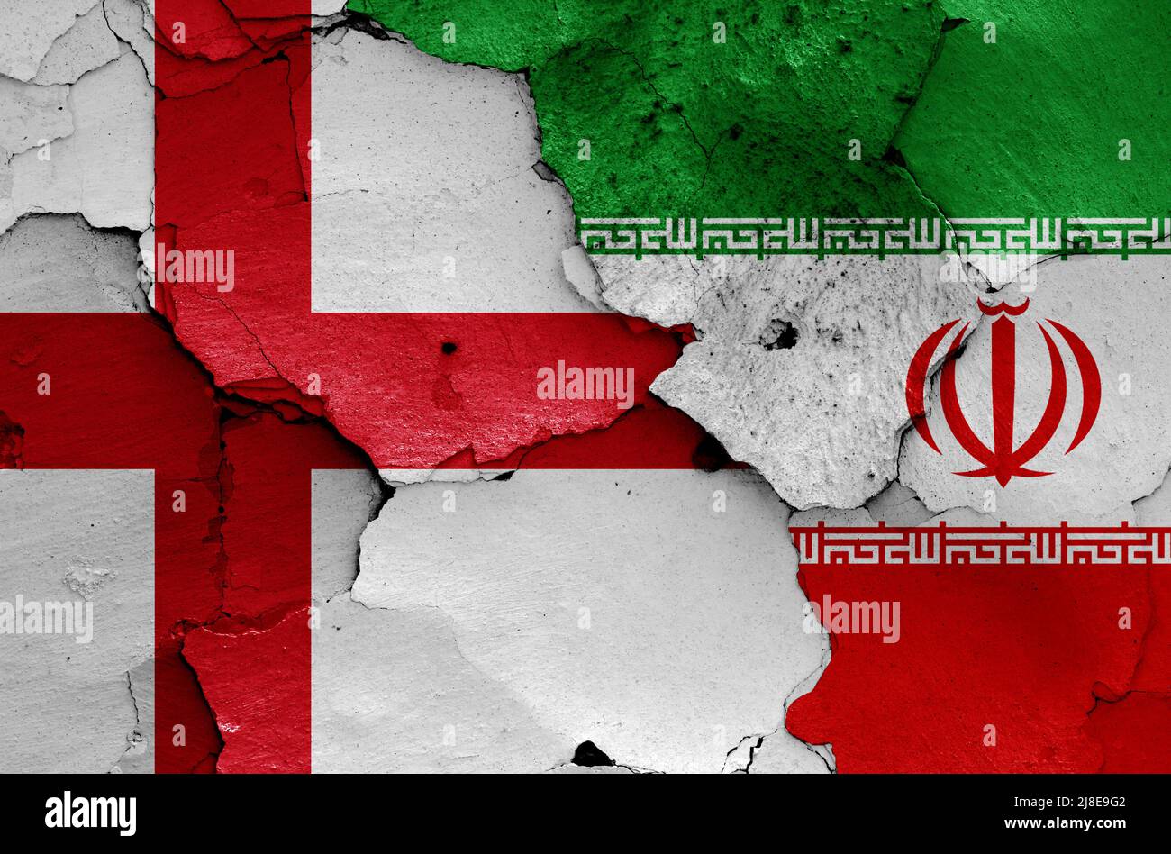 flags of England and Iran painted on cracked wall Stock Photo - Alamy