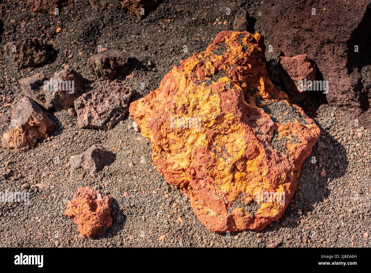 Volcanic rock in the crater of el Cuervo Volcano, Lanzarote Stock Photo ...