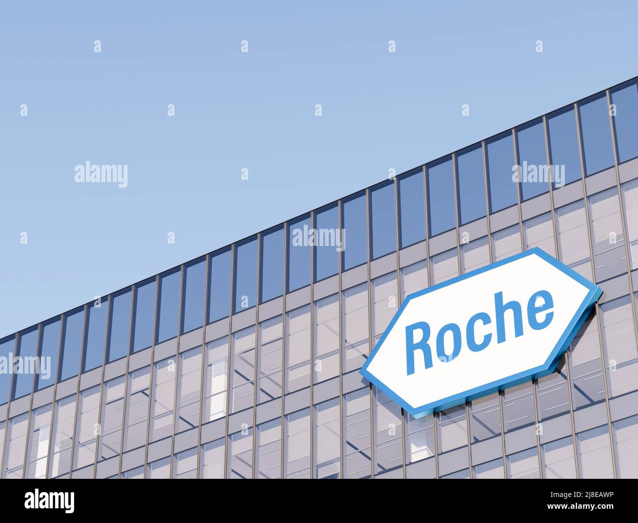 Basel, Switzerland. May 2, 2022. Editorial Use Only, 3D CGI. Roche ...