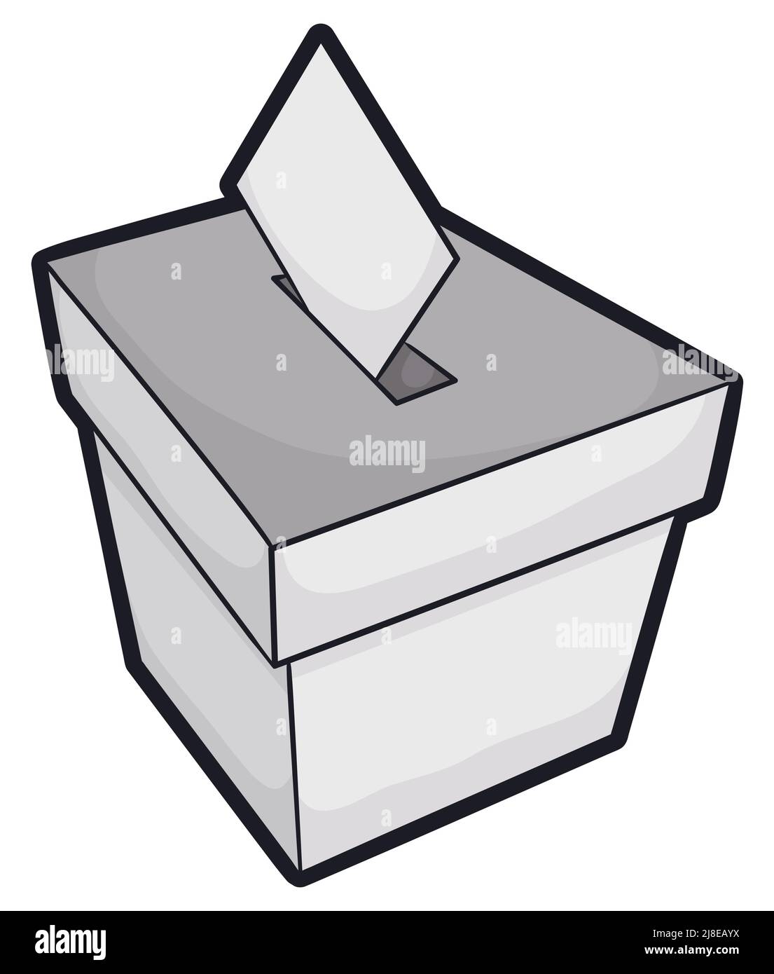 View of white and simple ballot box with vote entering in it. Design in ...