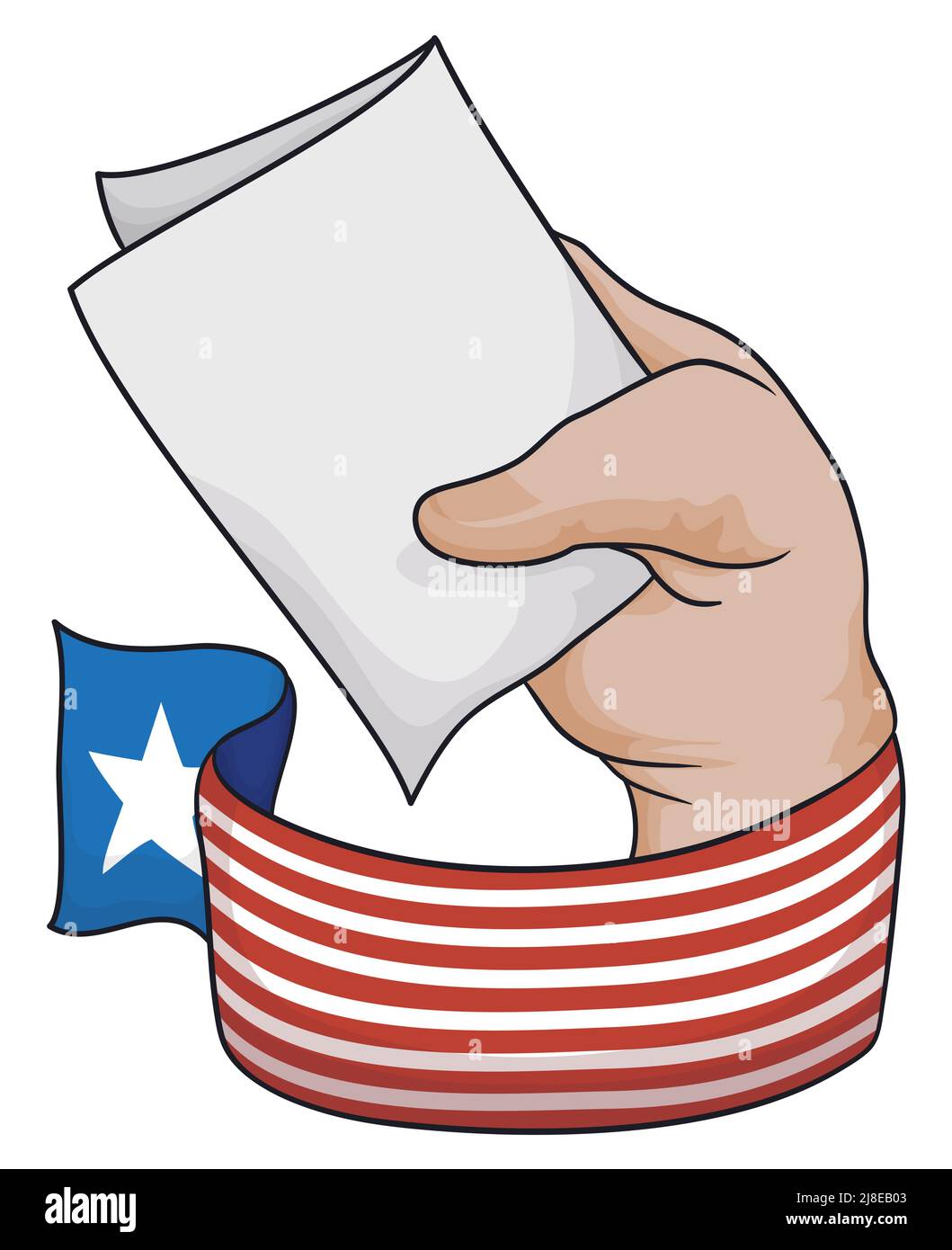 American design in a ribbon wrapping a wrist with hand holding a folded ...