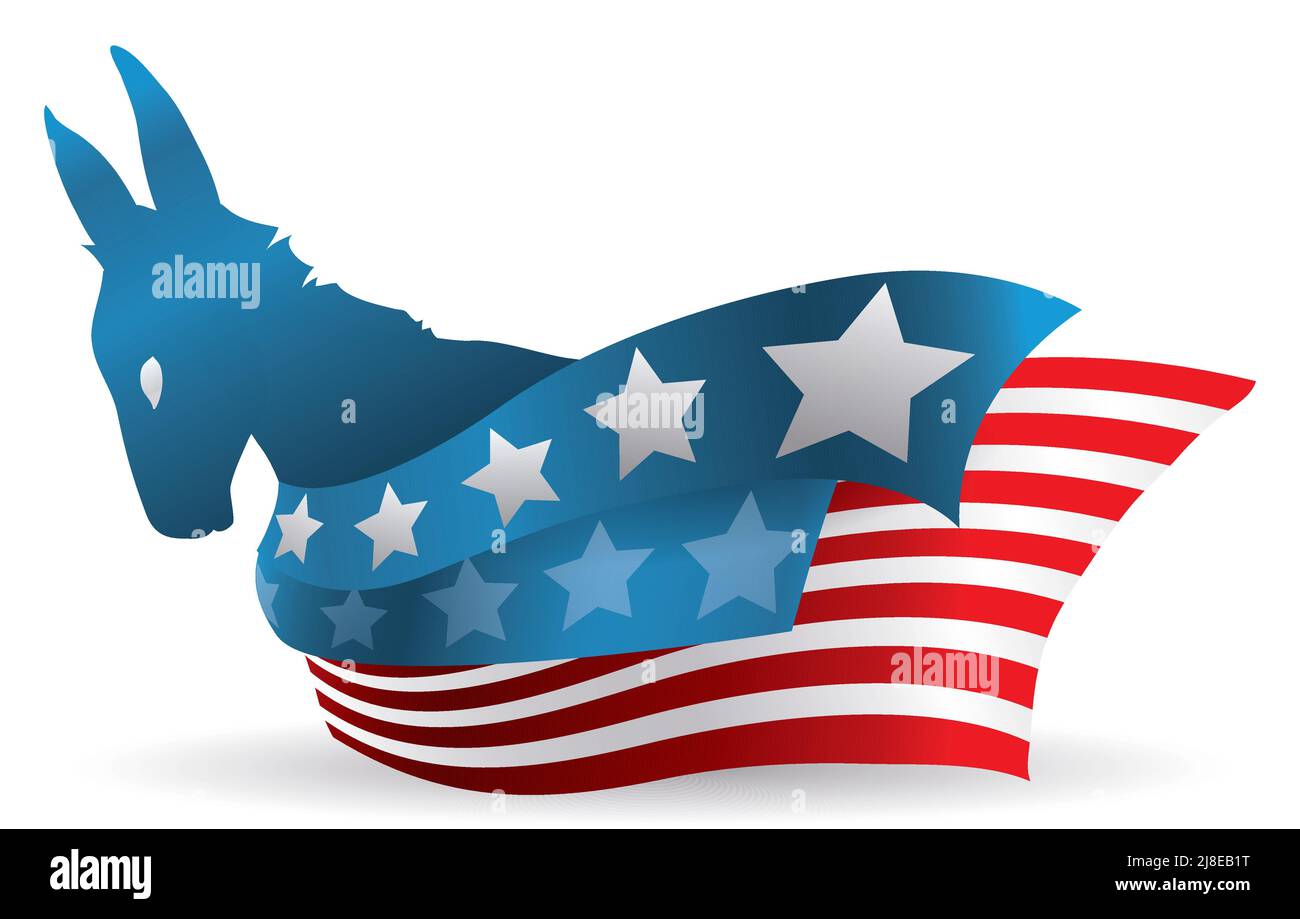 Design with vibrant and patriotic colors of U.S.A. flag and blue donkey ...