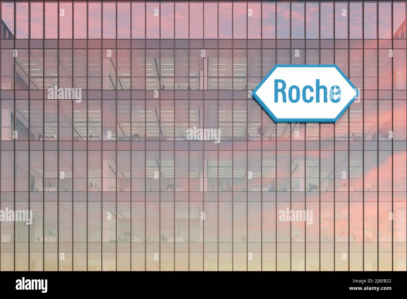 Basel, Switzerland. May 2, 2022. Editorial Use Only, 3D CGI. Roche ...