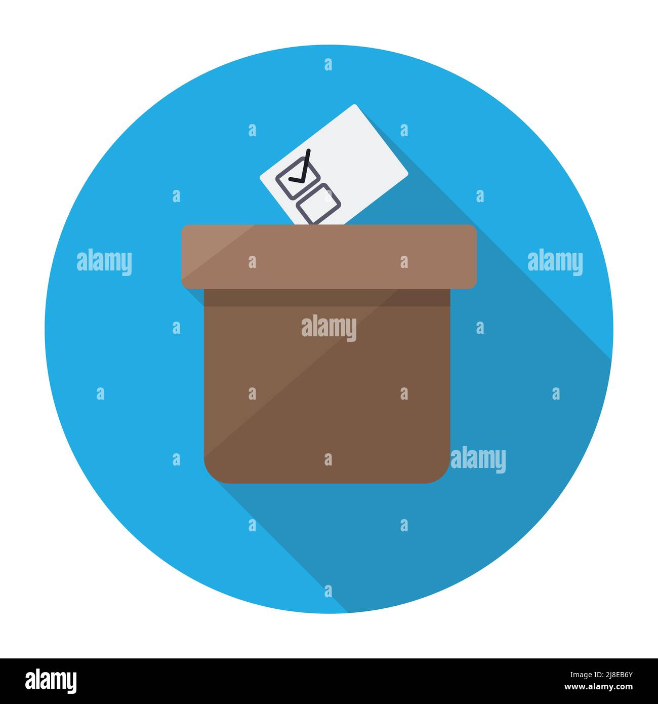 Blue round button with ballot box and vote with check mark in flat ...