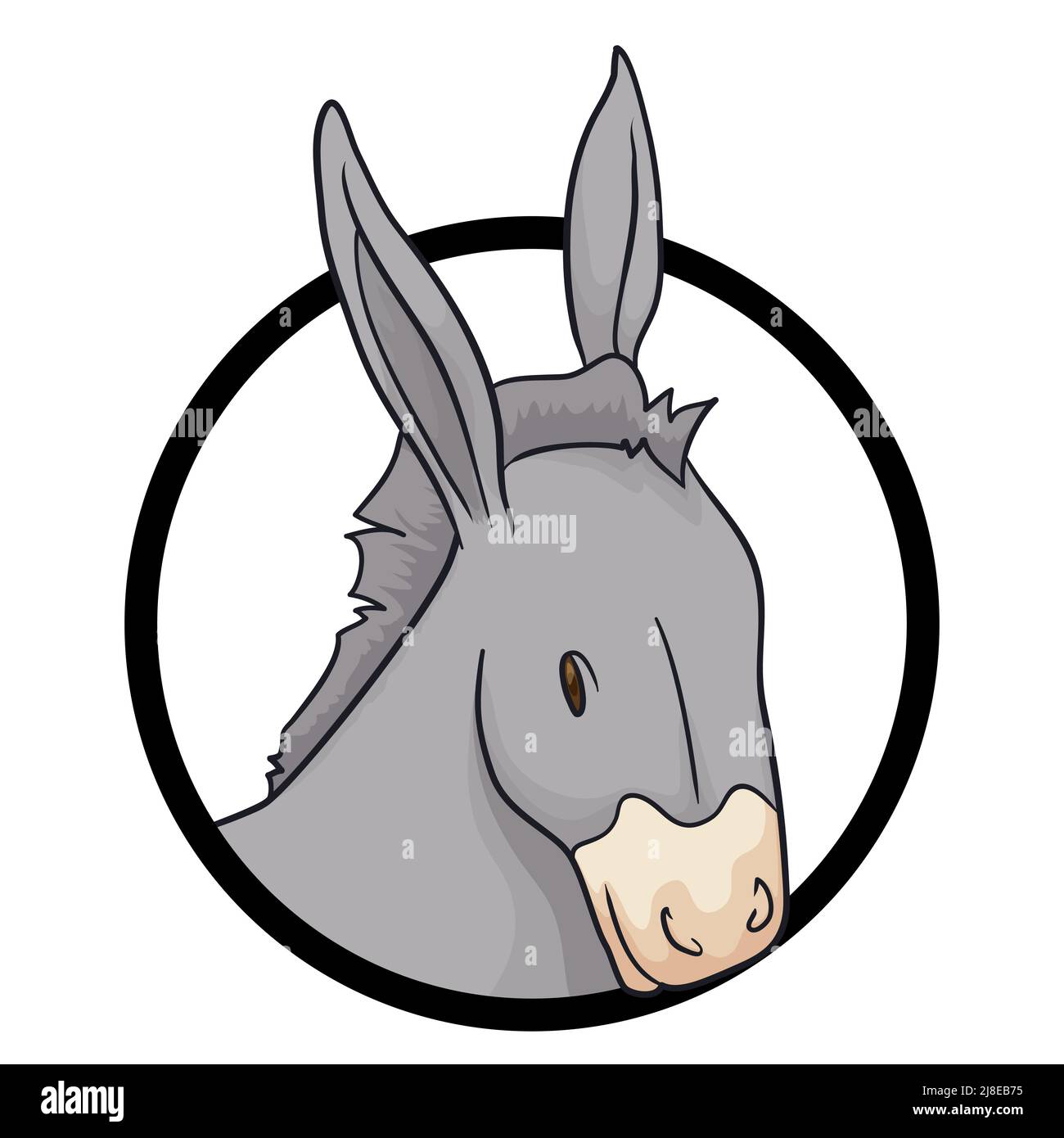 Cute donkey face inside round button with mischievous expression, long ...
