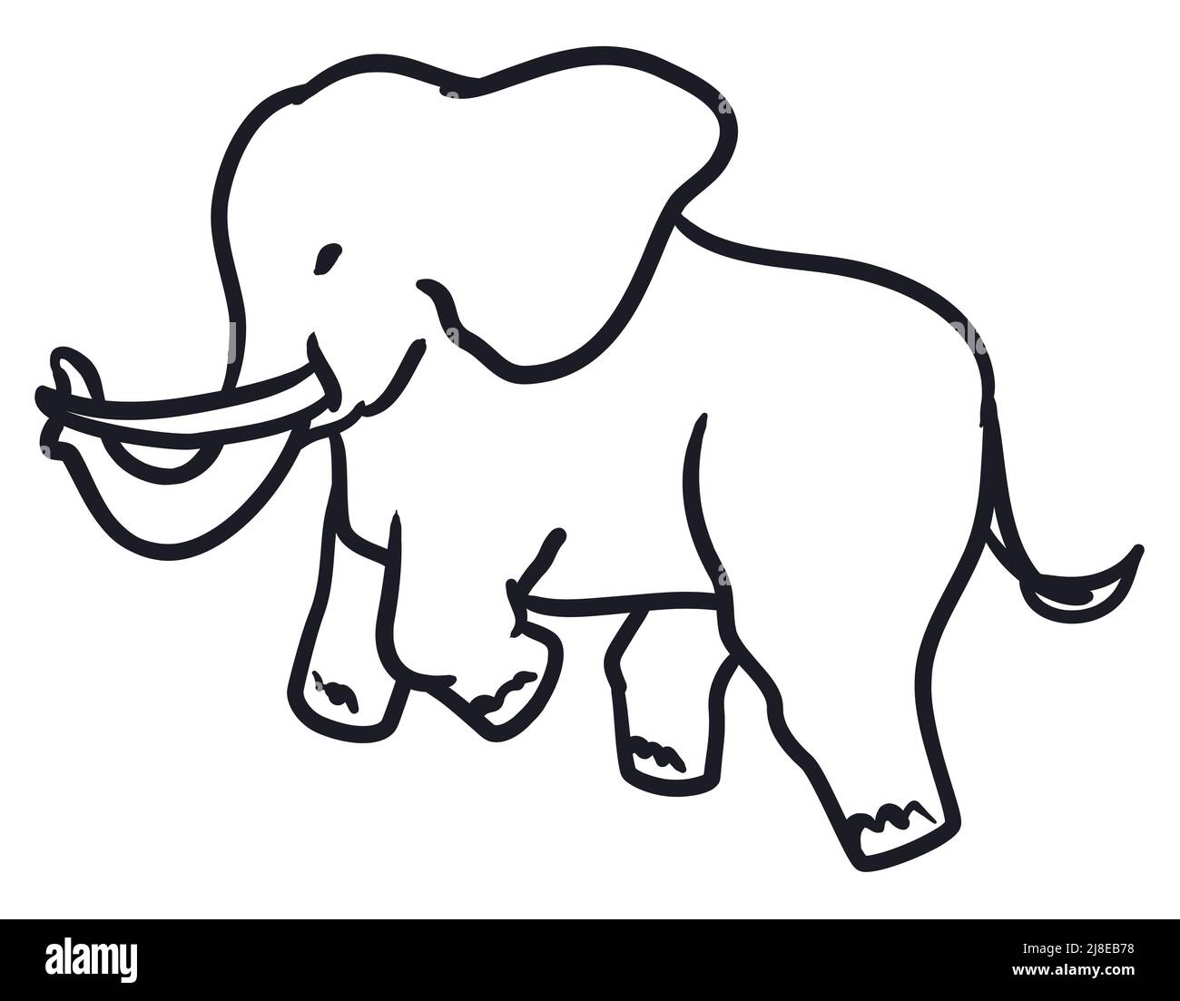 Colorless design in bold outlines of cute jumping elephant with long ...