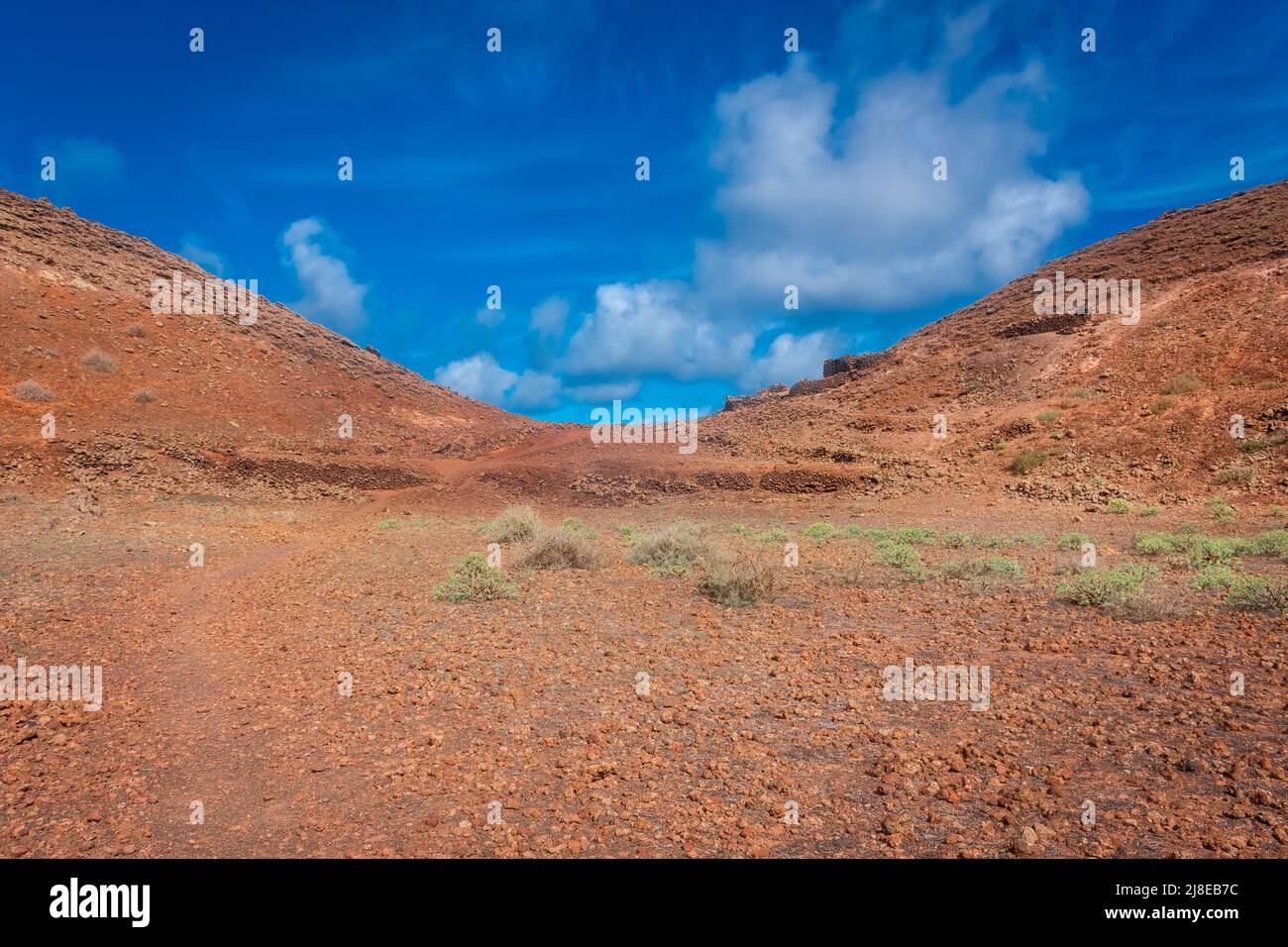 Inside the crater of a volcano in Caldera Blanca, Lanzarote, Canary ...