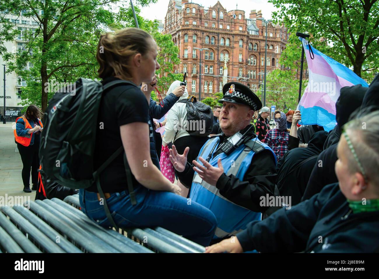 Manchester, UK. 15th May, 2022. Anti Trans Protesters argue with police ...