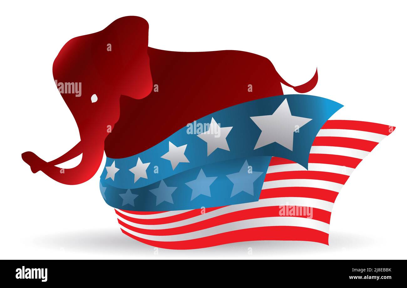 Red silhouette of elephant and conceptual American flag, with vibrant ...