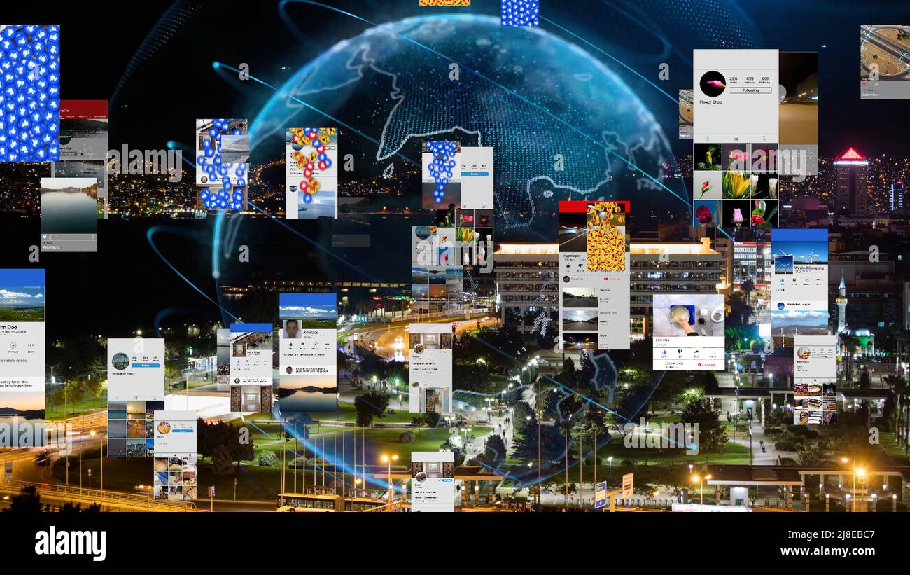 Futuristic city connected to social media. High tech vision of London ...