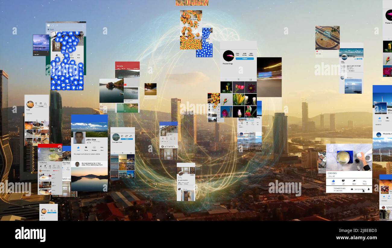 Futuristic city connected to social media. High tech vision of London ...