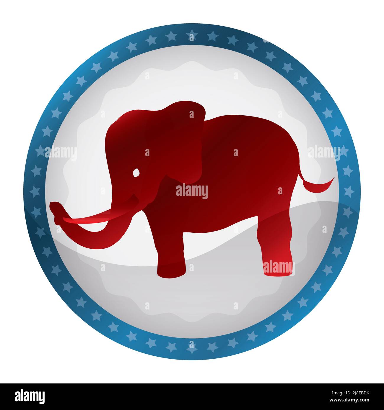 Glossy round button with starry frame with cute red elephant silhouette ...