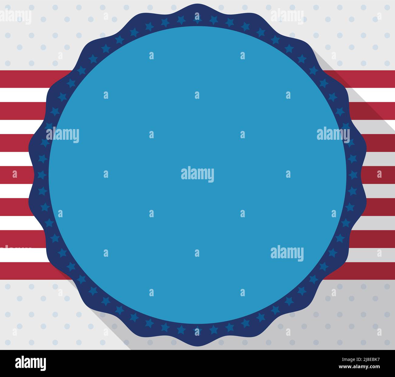 American template with blue round pin and starry frame, label with red ...