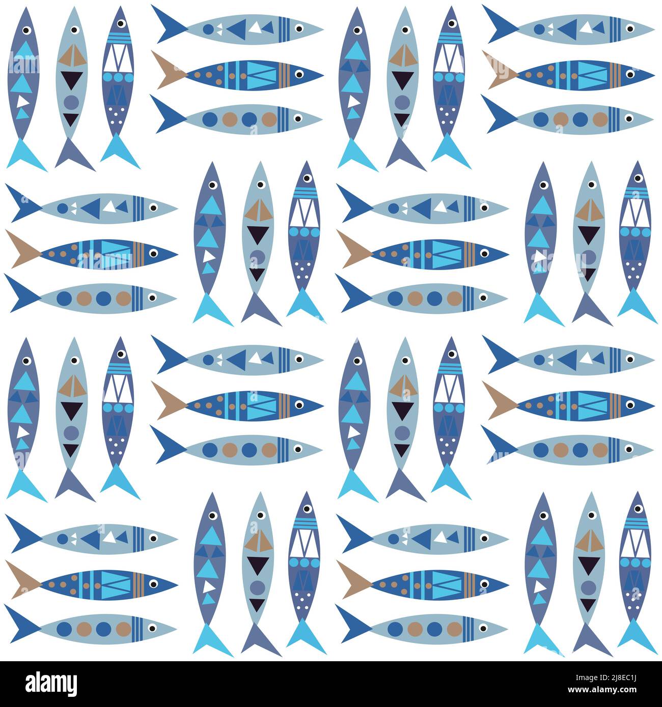 Pattern with stylized fish. Vector illustration isolated on white ...