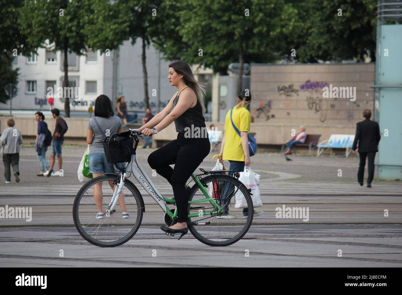 Girl On Bicycle Stock Photo - Alamy