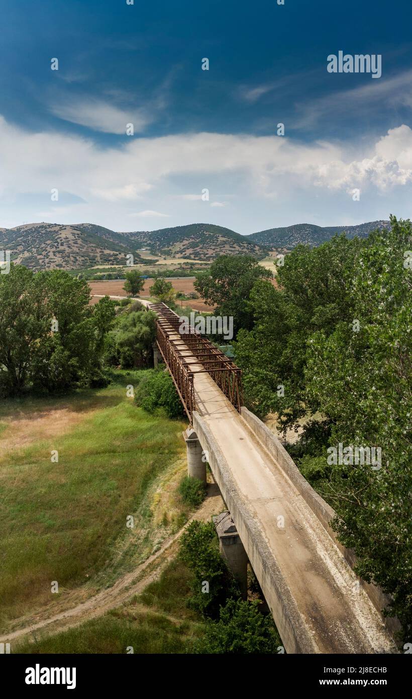 Aerial rural landscape with an old metal bridge Stock Photo - Alamy