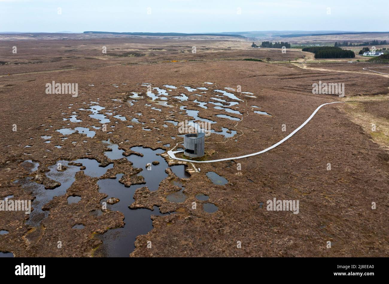 Aerial view of the RSPB Forsinard Flows Nature Reserve and viewing ...