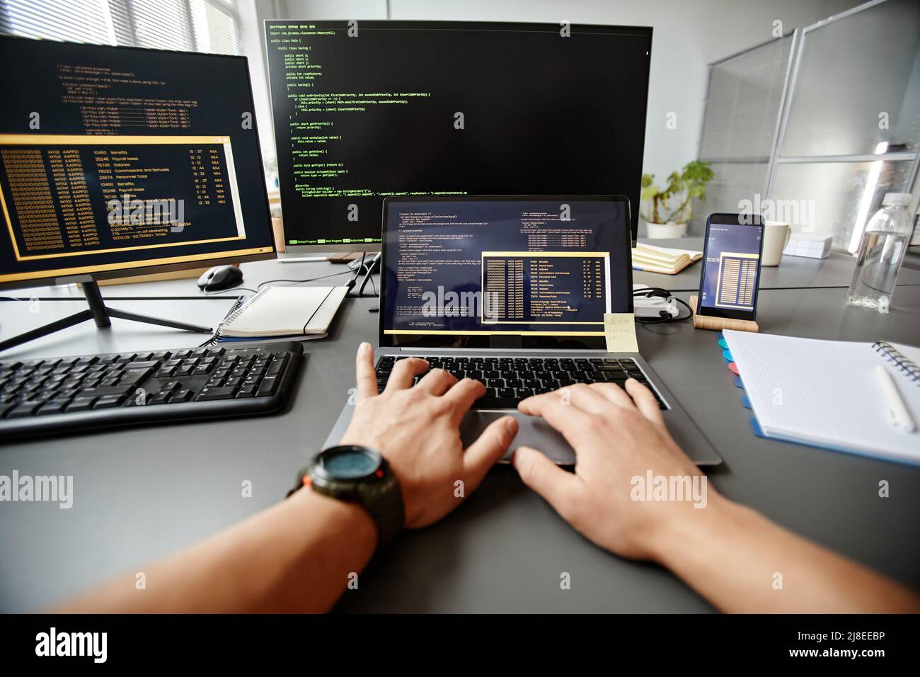 Pov Of Qa Engineer Typing On Keyboard While Using Computer At Workplace In Office Copy Space 8681