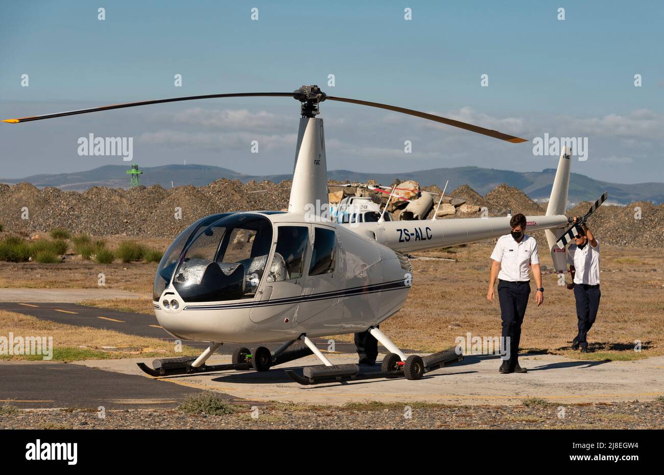 Cape Town South Africa. 2022. Aircrew prepare to move a Robinson ...