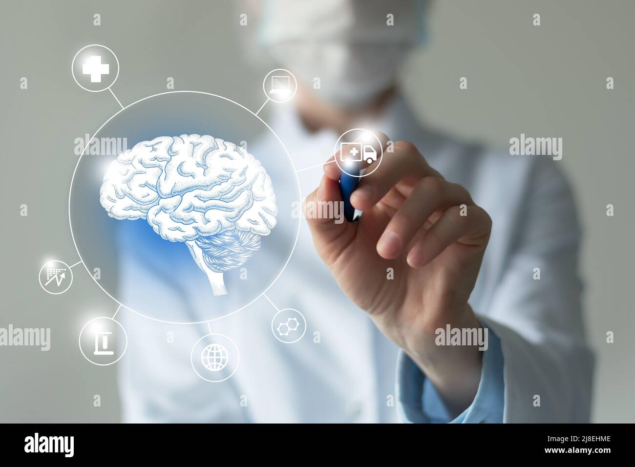 Telemedicine and human Brain recovery concept. Neutral color palette ...
