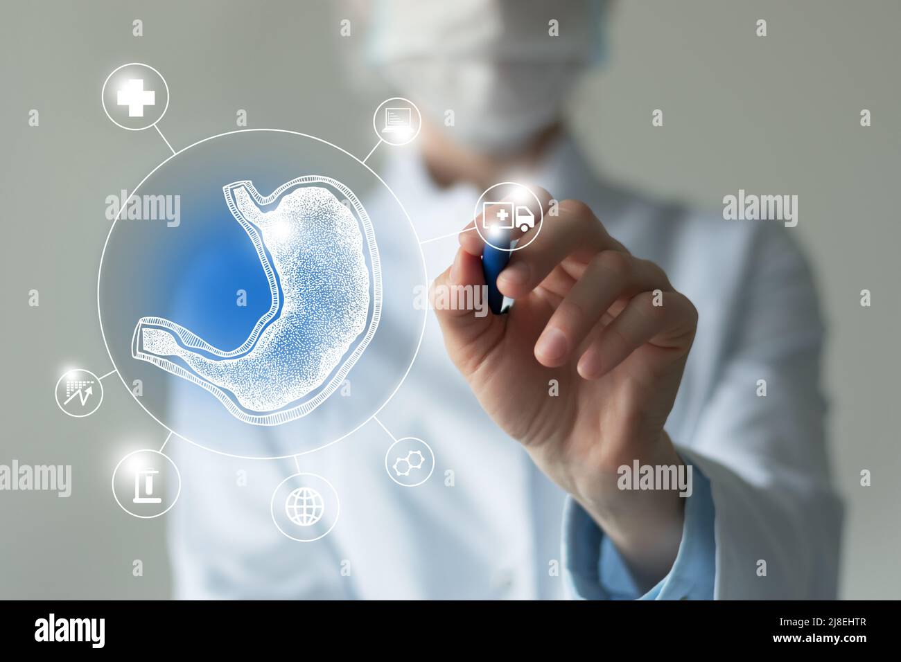 Telemedicine and human Stomach recovery concept. Neutral color palette ...