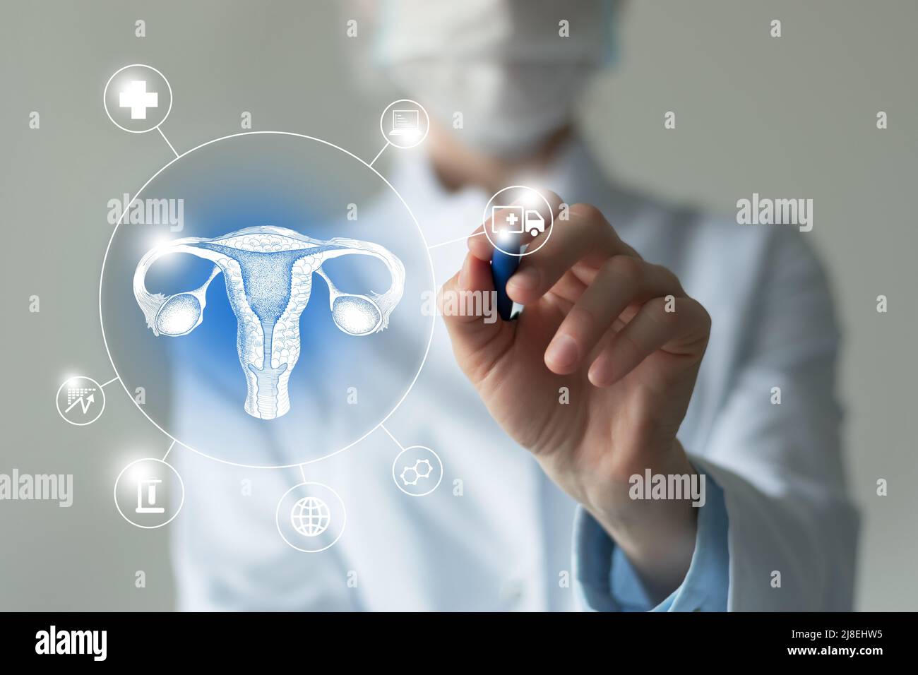 Telemedicine and human Uterus recovery concept. Neutral color palette ...
