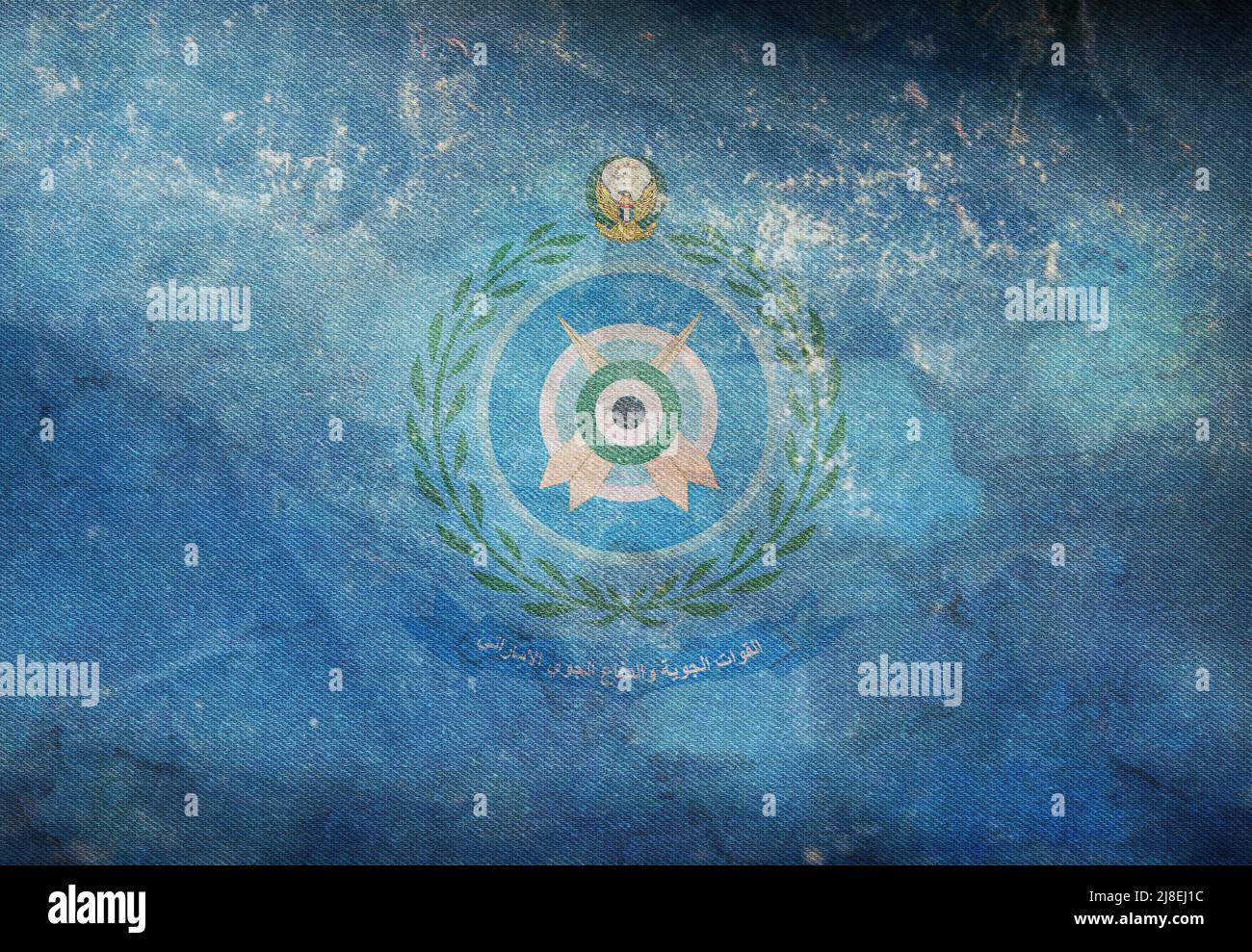 Top view of retro flag Air Force, United Arab Emirates with grunge ...