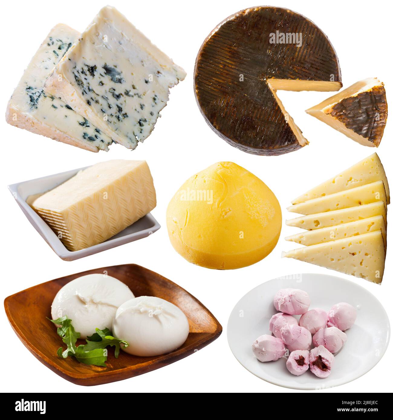 Various cheeses isolated on white background Stock Photo - Alamy