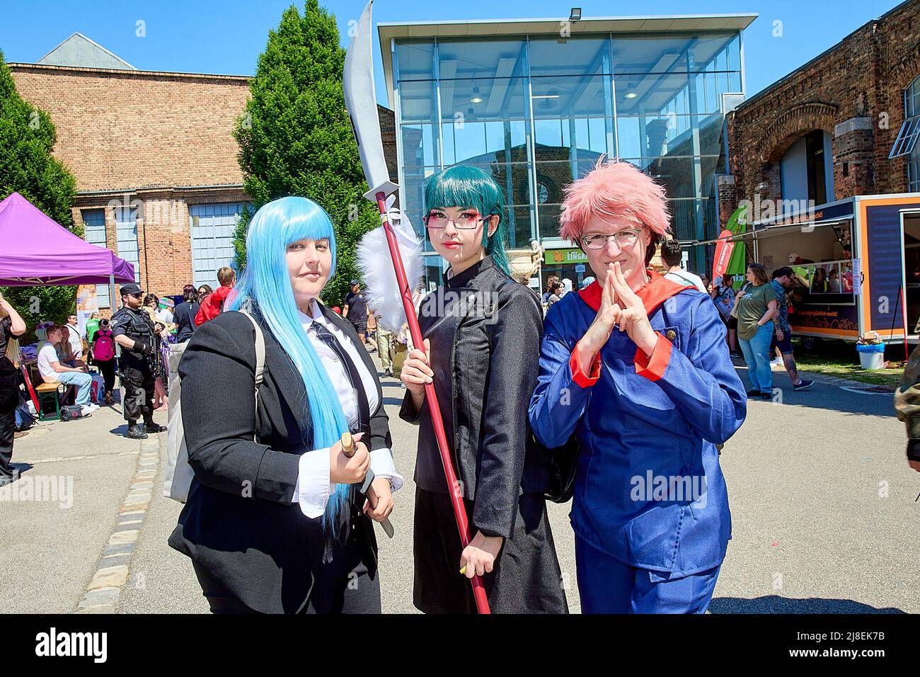 Vienna, Austria. 15th May, 2022. Cosplayers pose for photos during the ...
