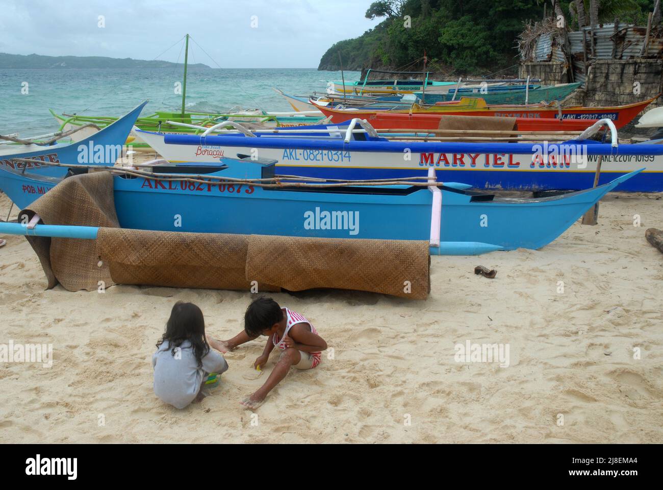 Paraw Boats, White Beach, Boracay, The Visayas, Philippines, Southeast Asia Stock Photo - Alamy