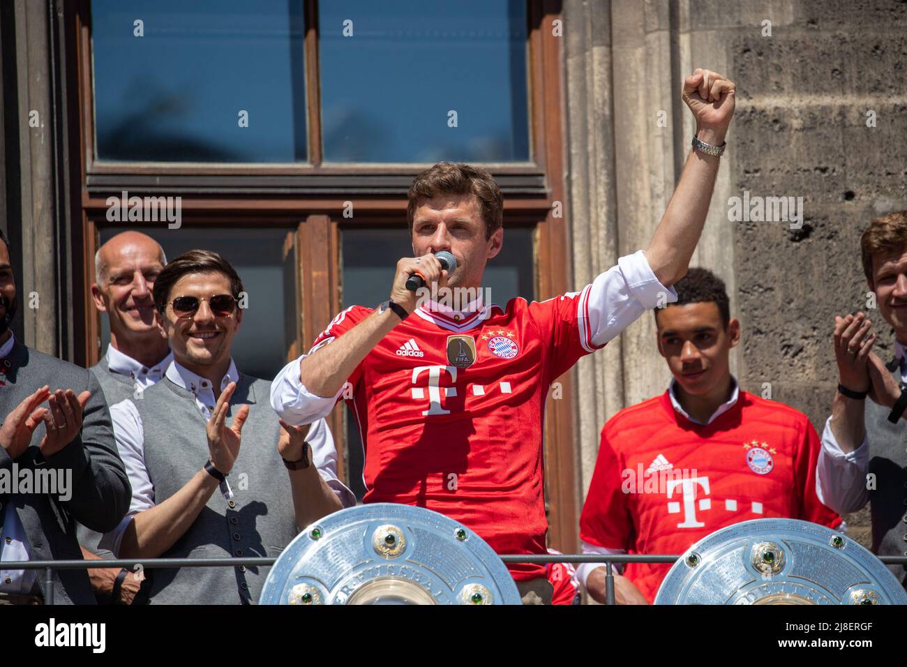Thomas Mueller, Jamal Musiala at the celebrations of the FC Bayern ...