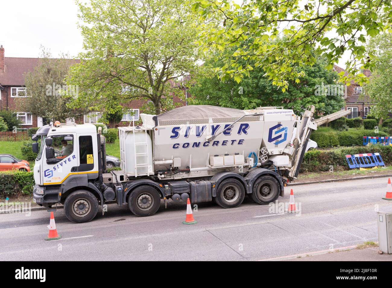 side view of SIVYER concrete truck on London circular road England UK ...
